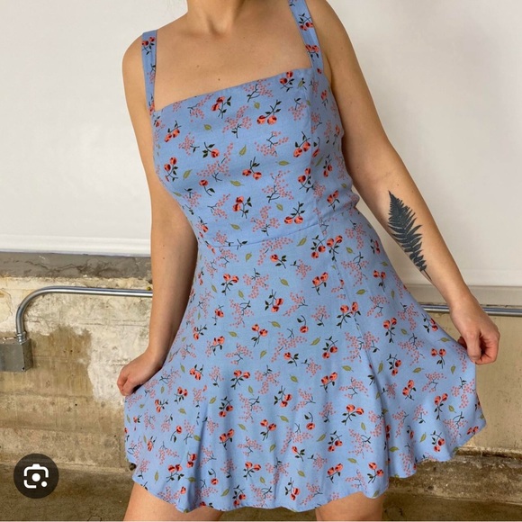 Reformation | Dresses | Reformation Abby Dress Blue With Cherry Print ...